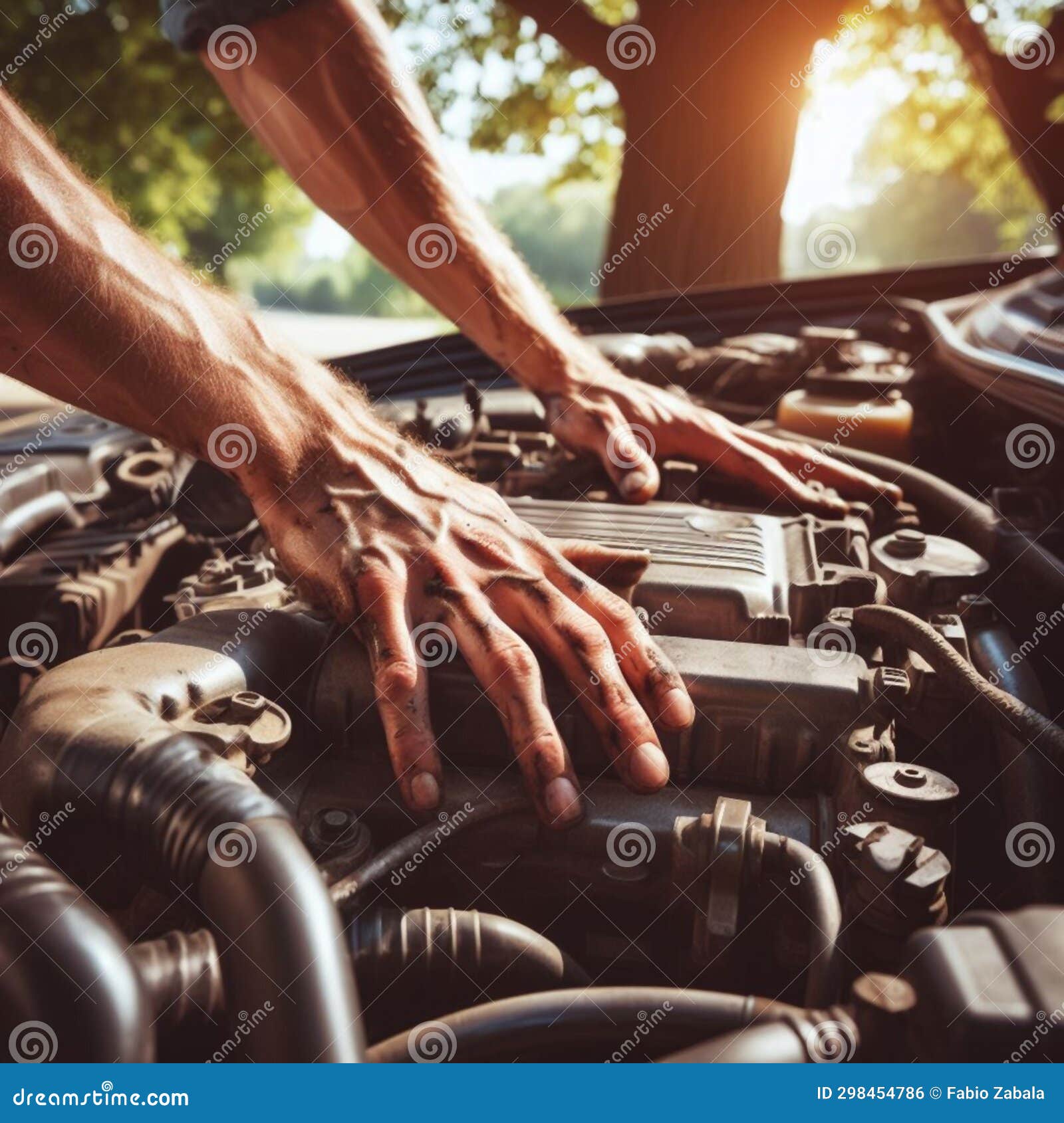 Hands of a Man Working on His Car. Stock Illustration - Illustration of ...