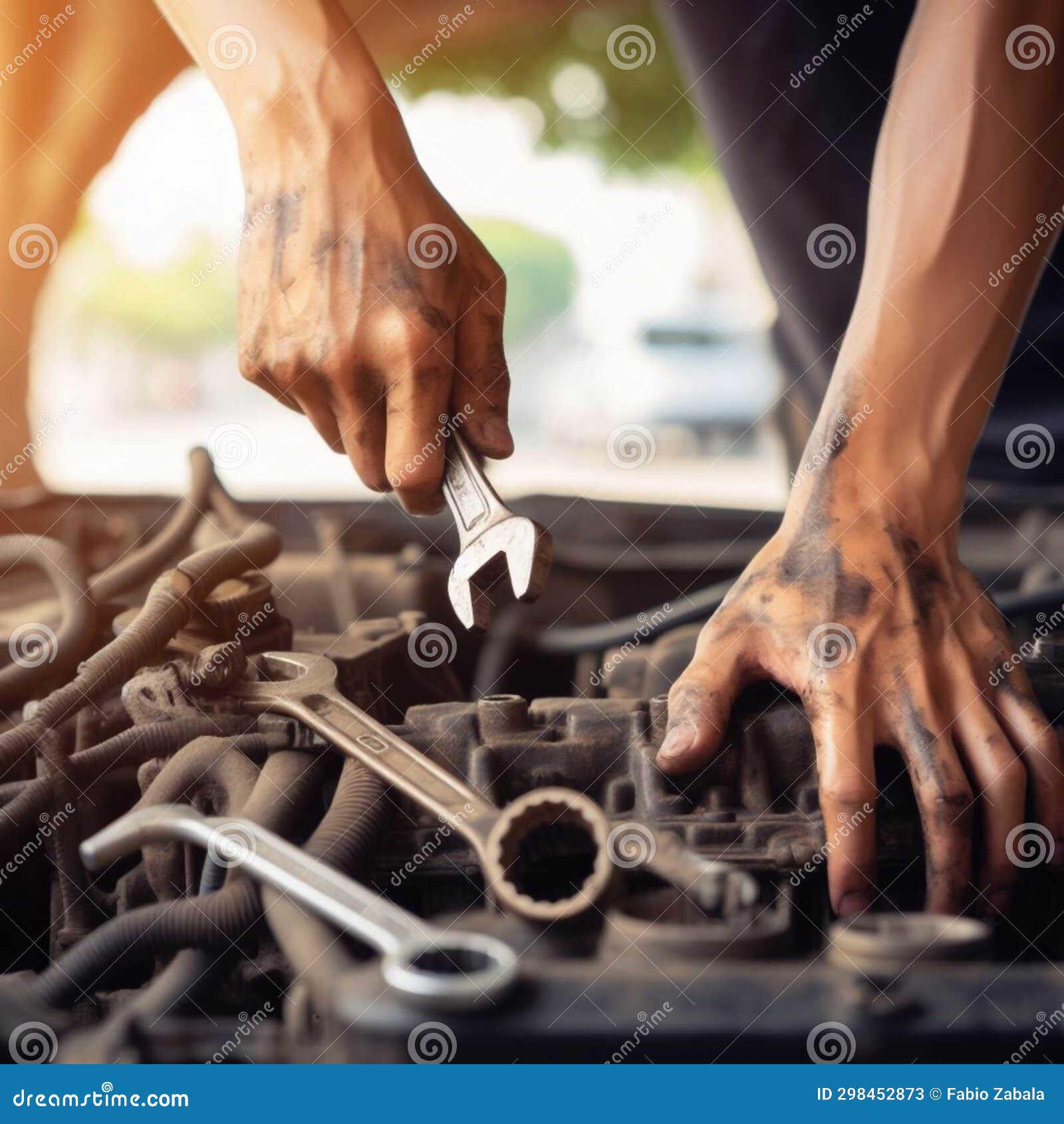 Hands of a Man Working on His Car. Stock Illustration - Illustration of ...
