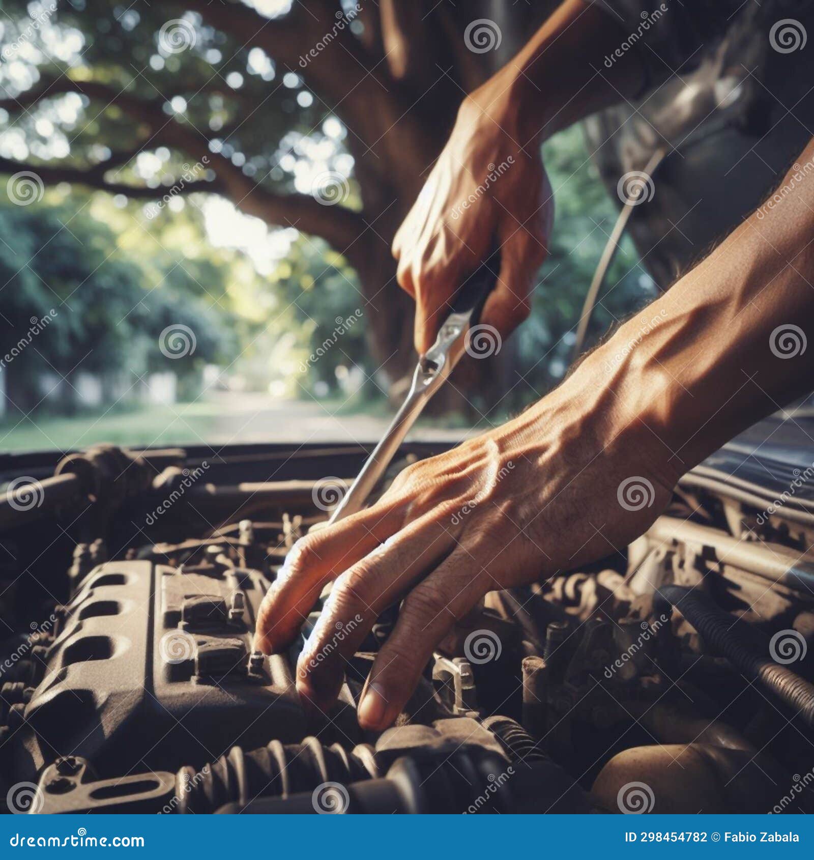Hands of a Man Working on His Car. Stock Illustration - Illustration of ...