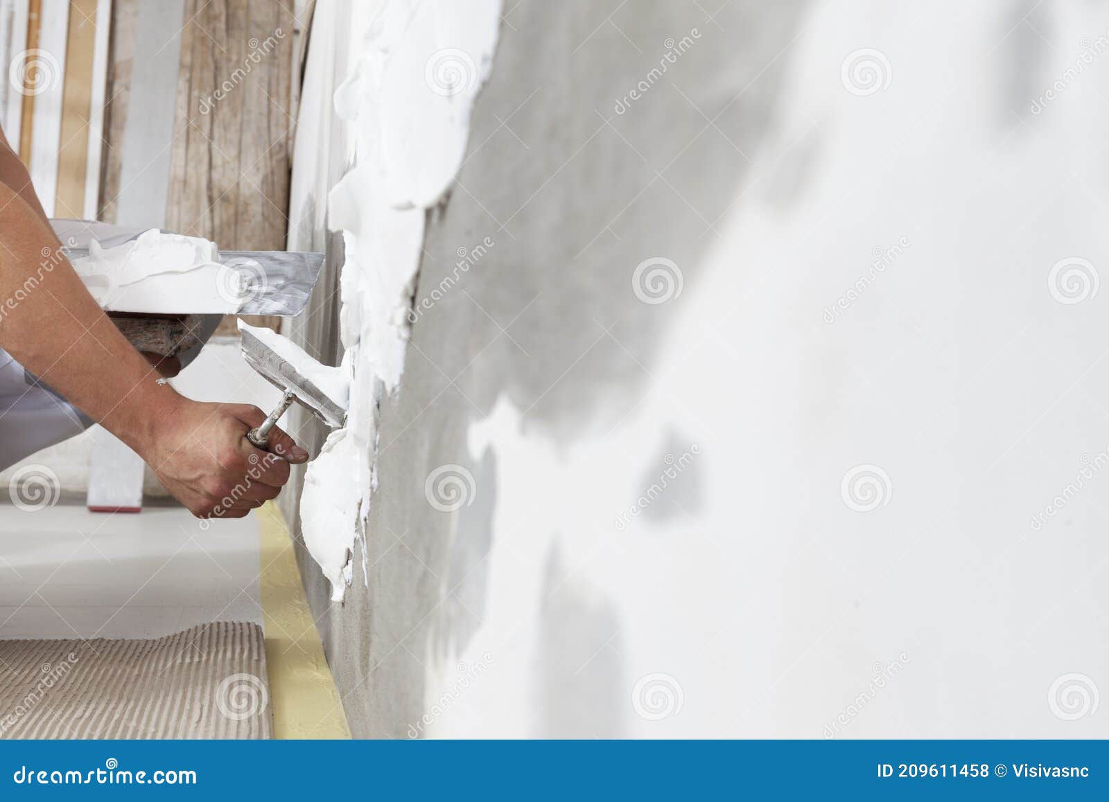 Hands Man Plasterer Construction Worker at Work with Trowel, Plaster a ...