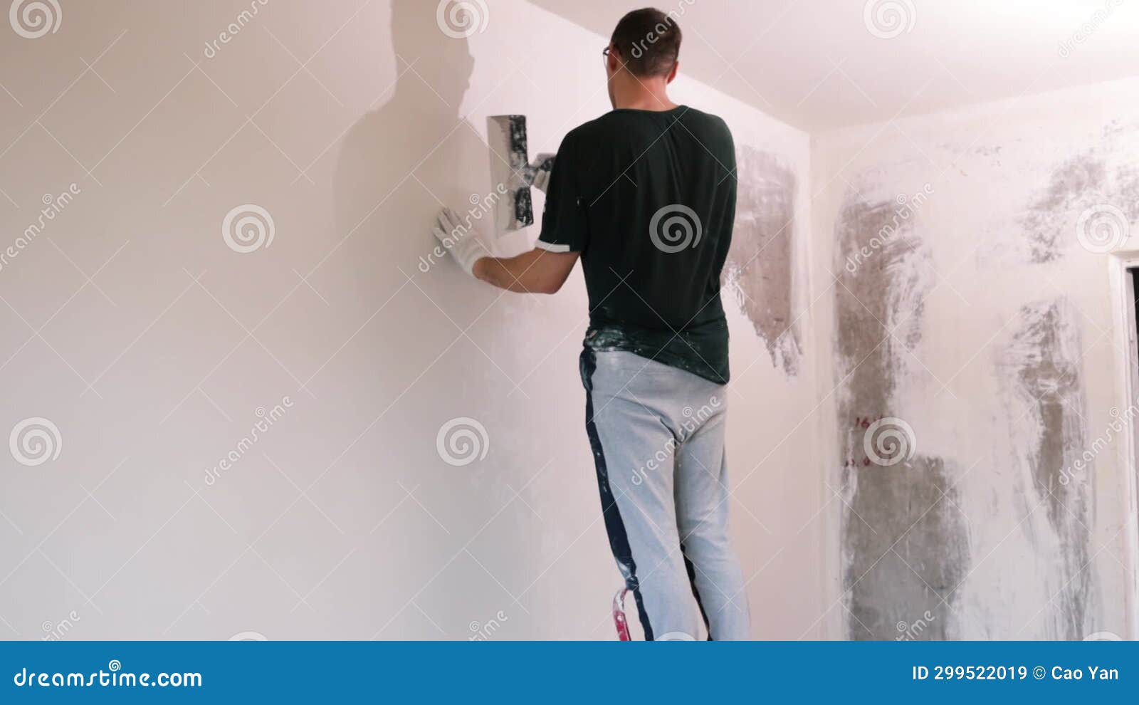 Man Plasterer Construction Worker at Work with Trowel, Plastering a ...