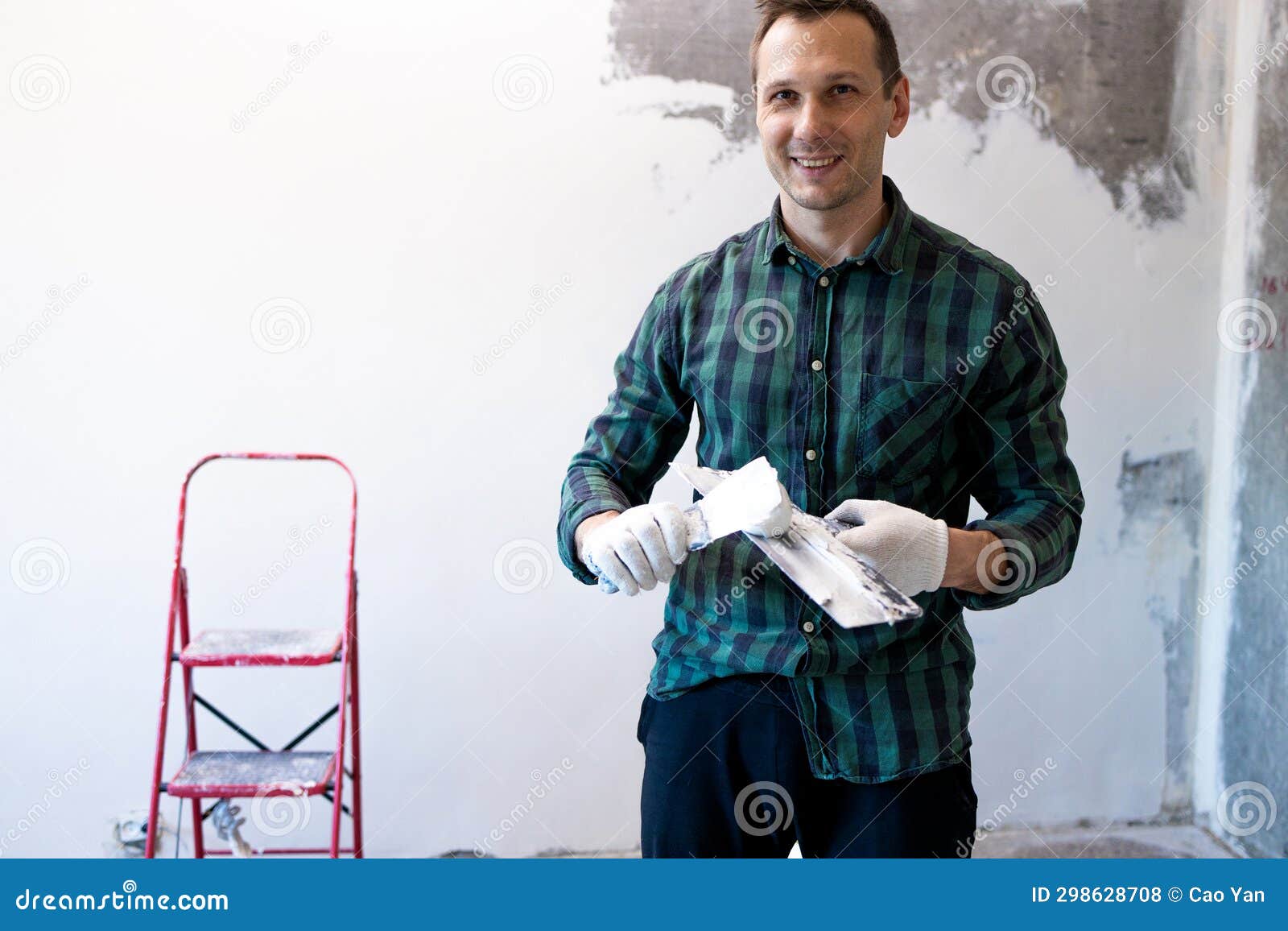 Hands Man Plasterer Construction Worker at Work with Trowel, Plastering ...