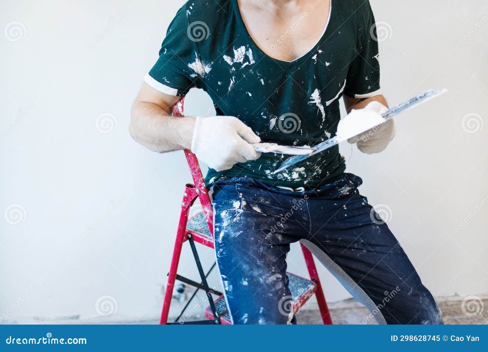 Hands Man Plasterer Construction Worker at Work with Trowel, Plastering ...