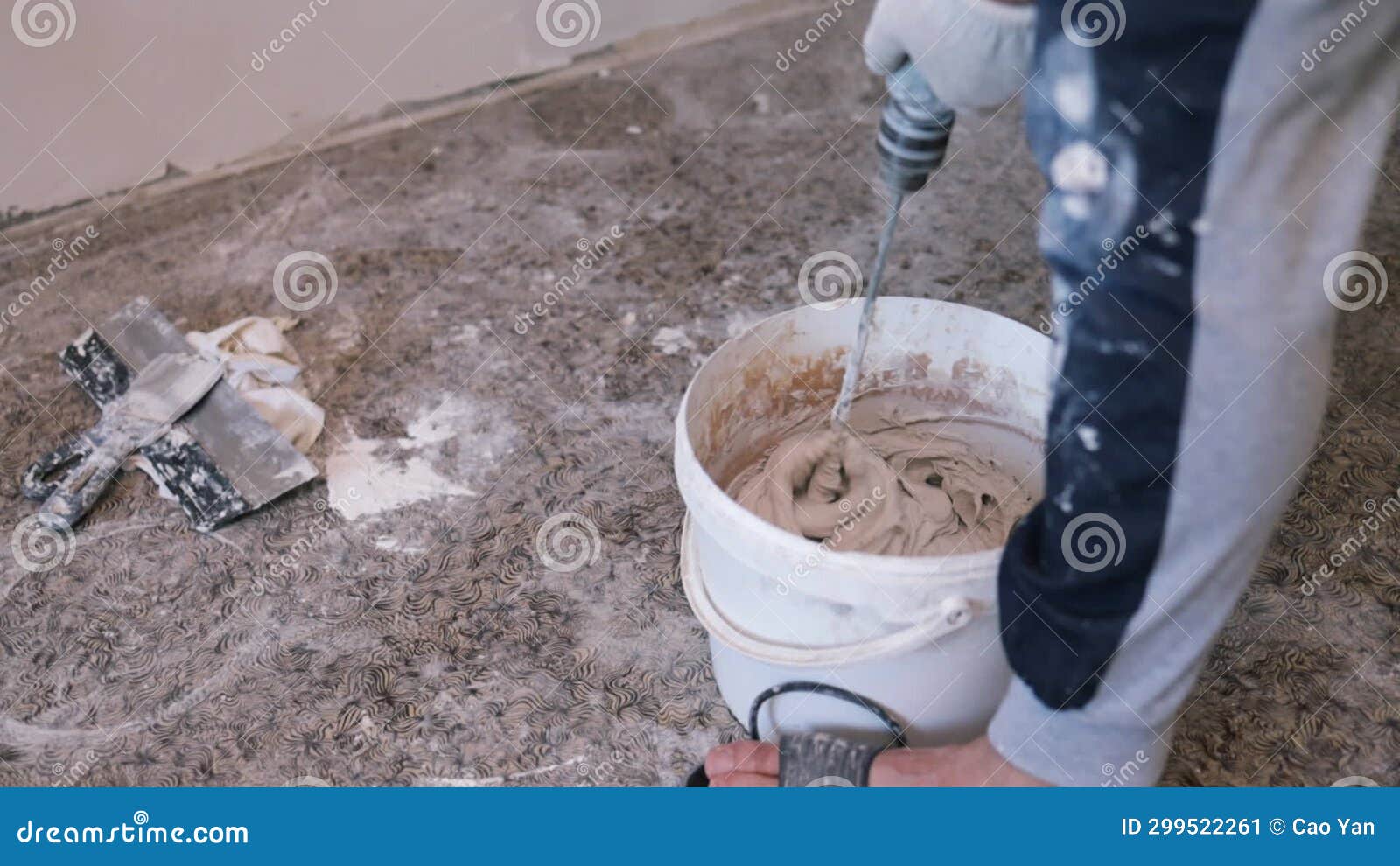 Man Plasterer Construction Worker at Work with Trowel, Plastering a ...