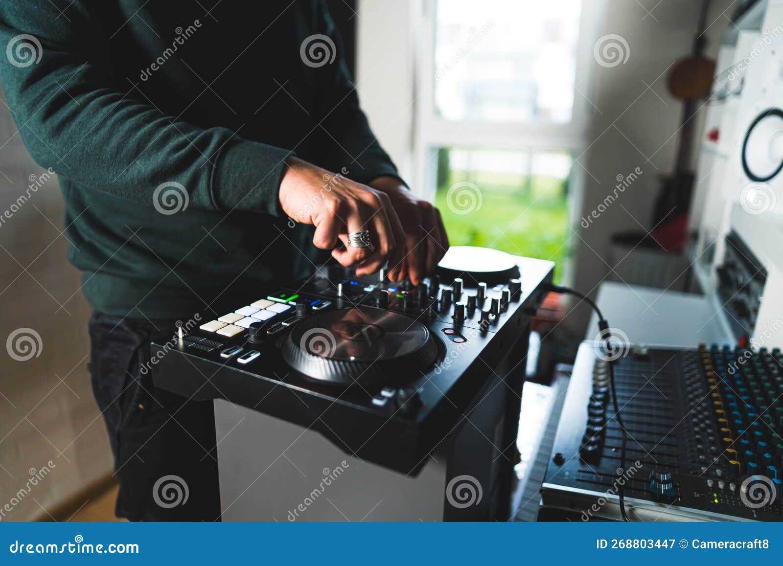 Hands of a Man Playing on DJ Setup at Home Stock Image - Image of ...