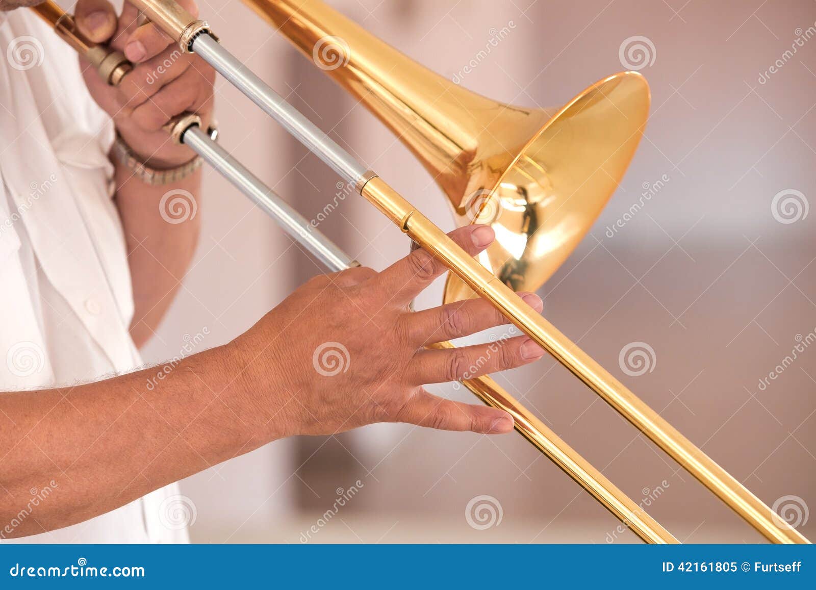 Hands of the Man Playing the Trombone Stock Image - Image of hobbies ...