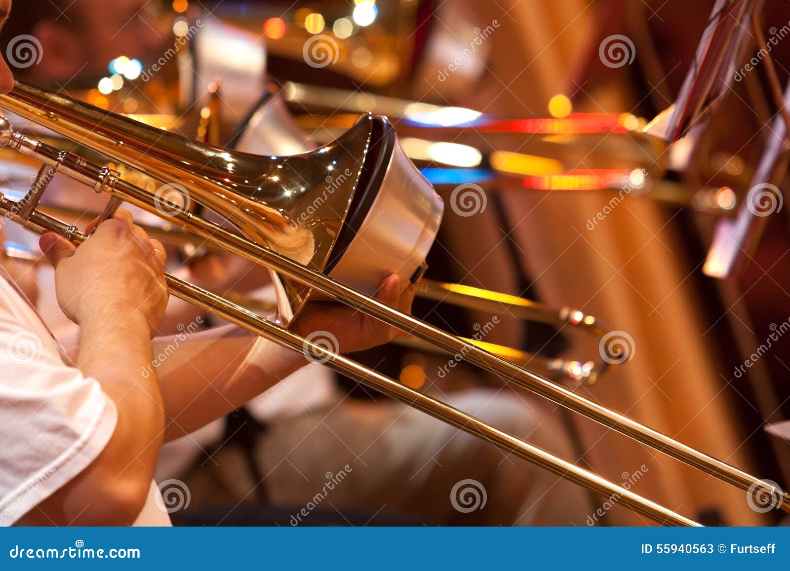 Hands of Man Playing the Trombone Stock Image - Image of arts, hand ...