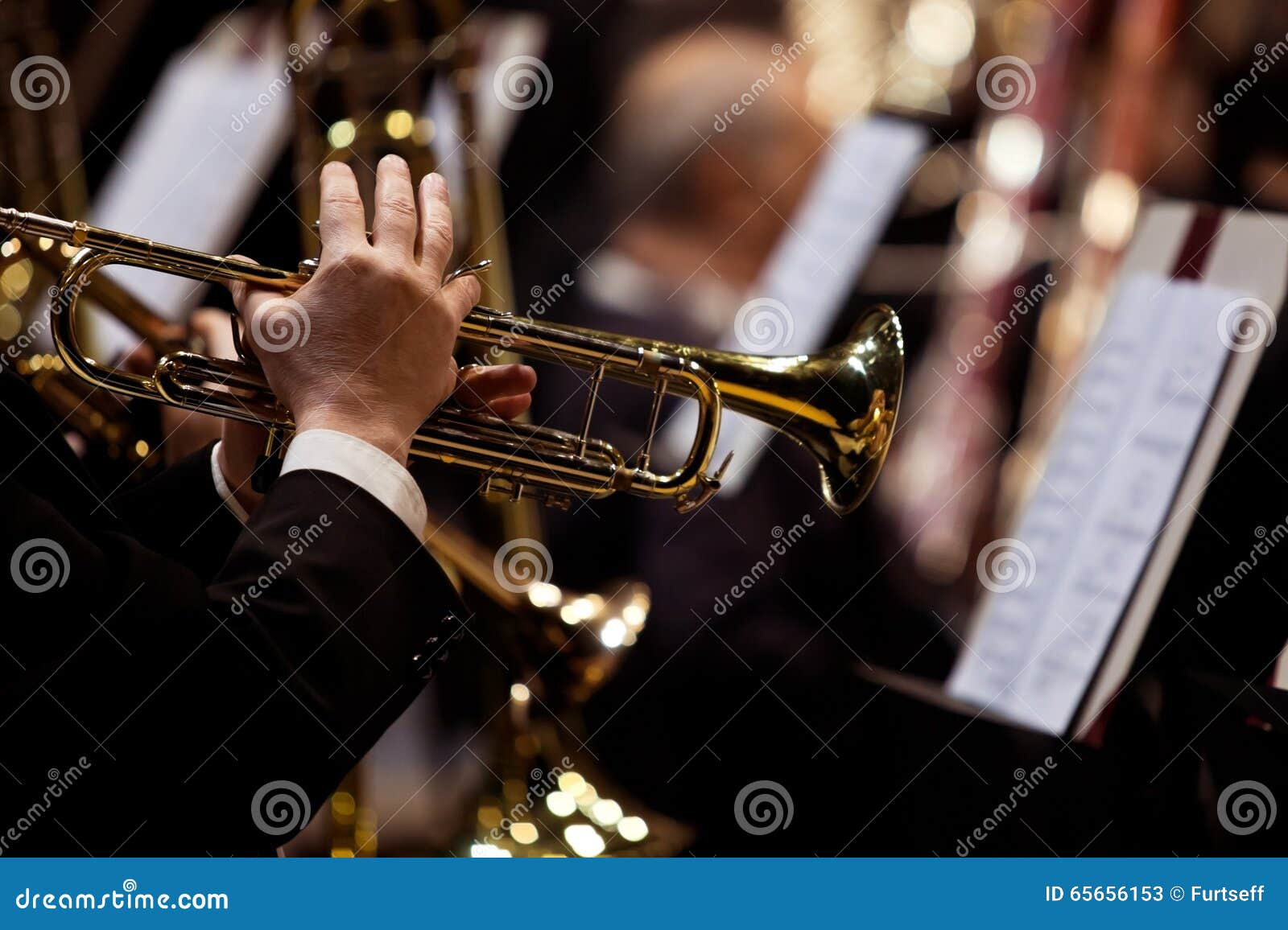Hands of Man Playing the Trumpet in the Orchestra Stock Image - Image ...