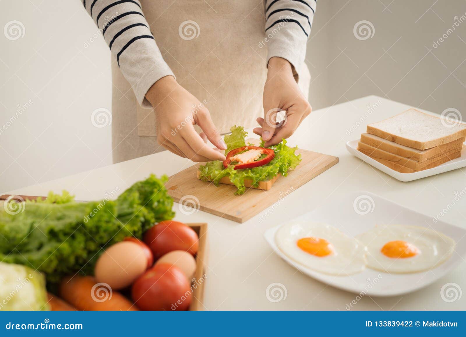 Hands of Man Prepare Sandwich at Home Stock Photo - Image of toast ...