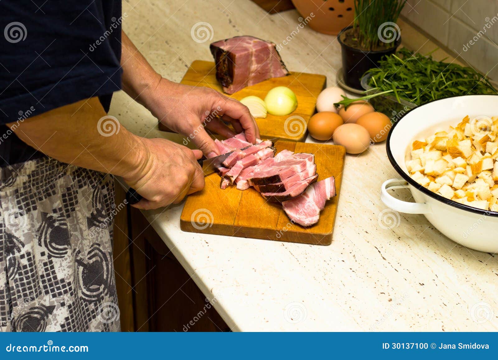 Man sliced meat stock photo. Image of smoked, chives - 30137100