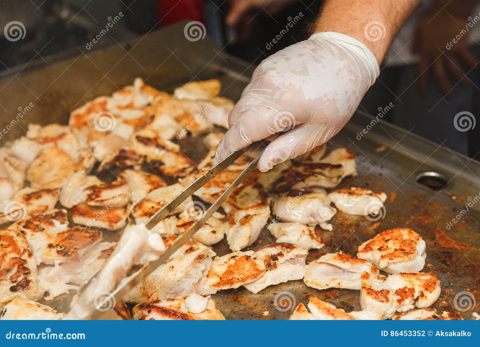 Hands of Man Take Cooking of Chicken Meat Stock Photo - Image of snack ...