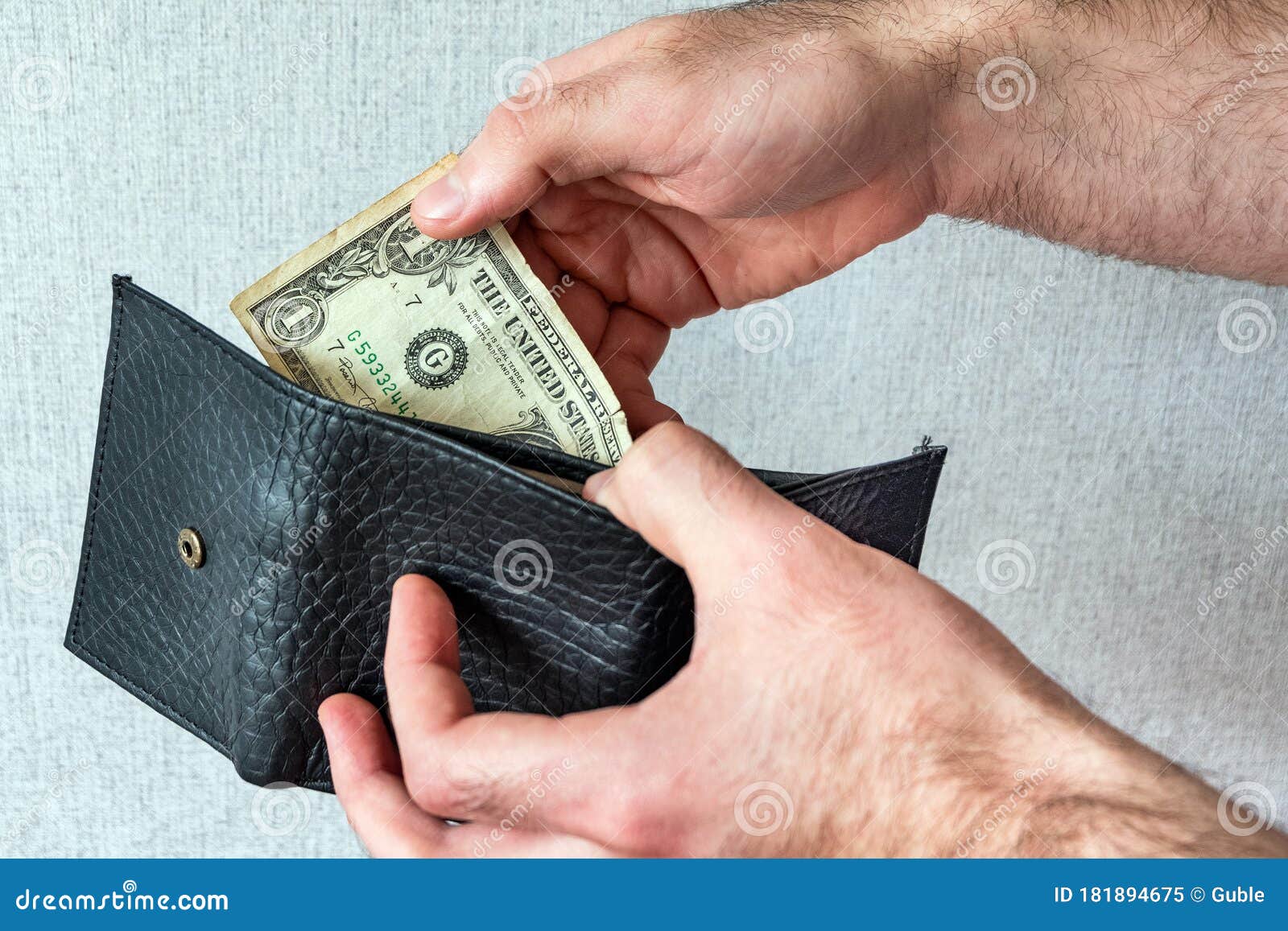 Hands Man Take One Dollar Out of Their Wallet Stock Image - Image of ...