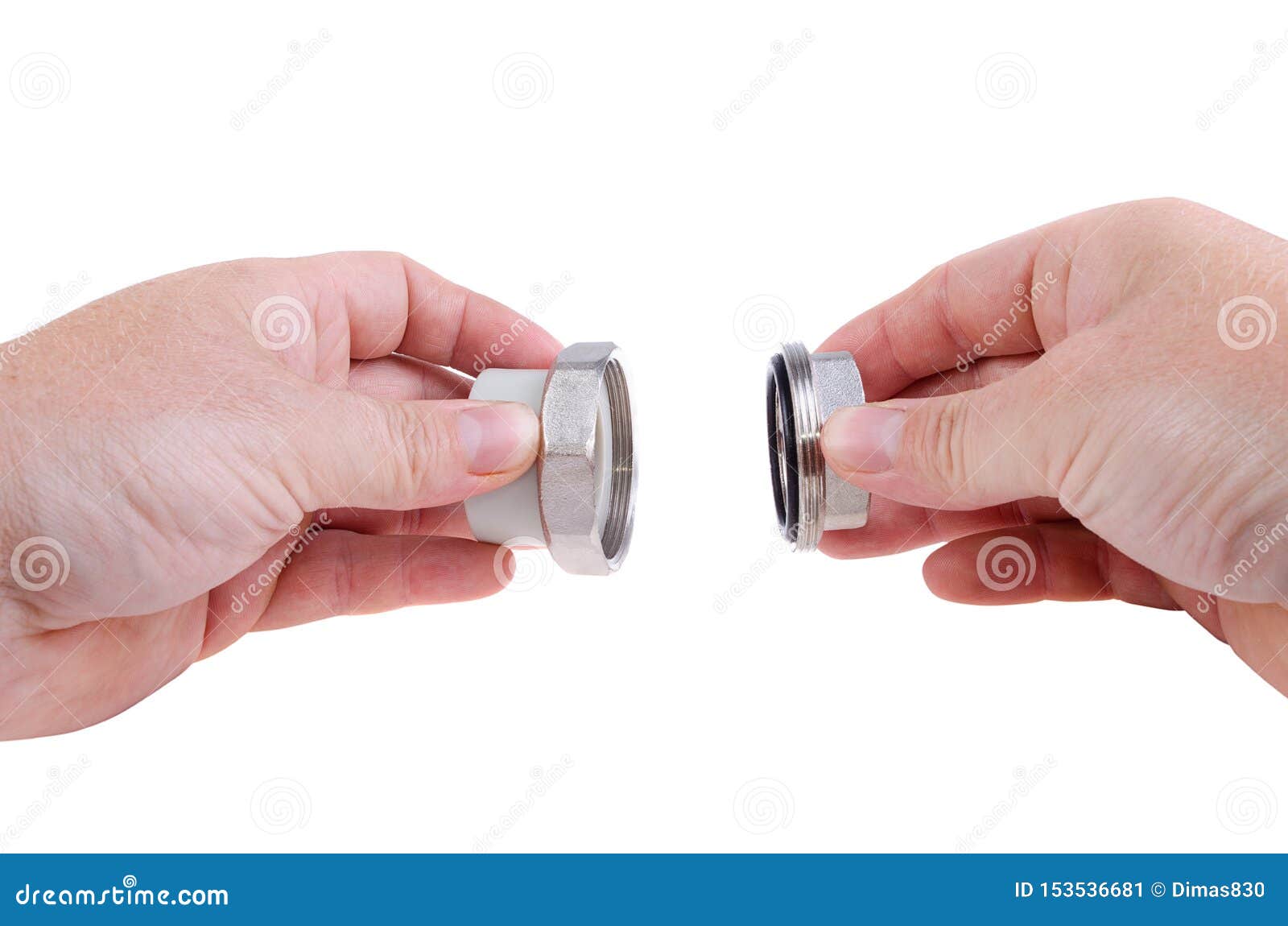 The Hands of a Man Twist the Coupling for the Plumbing with a Threaded ...