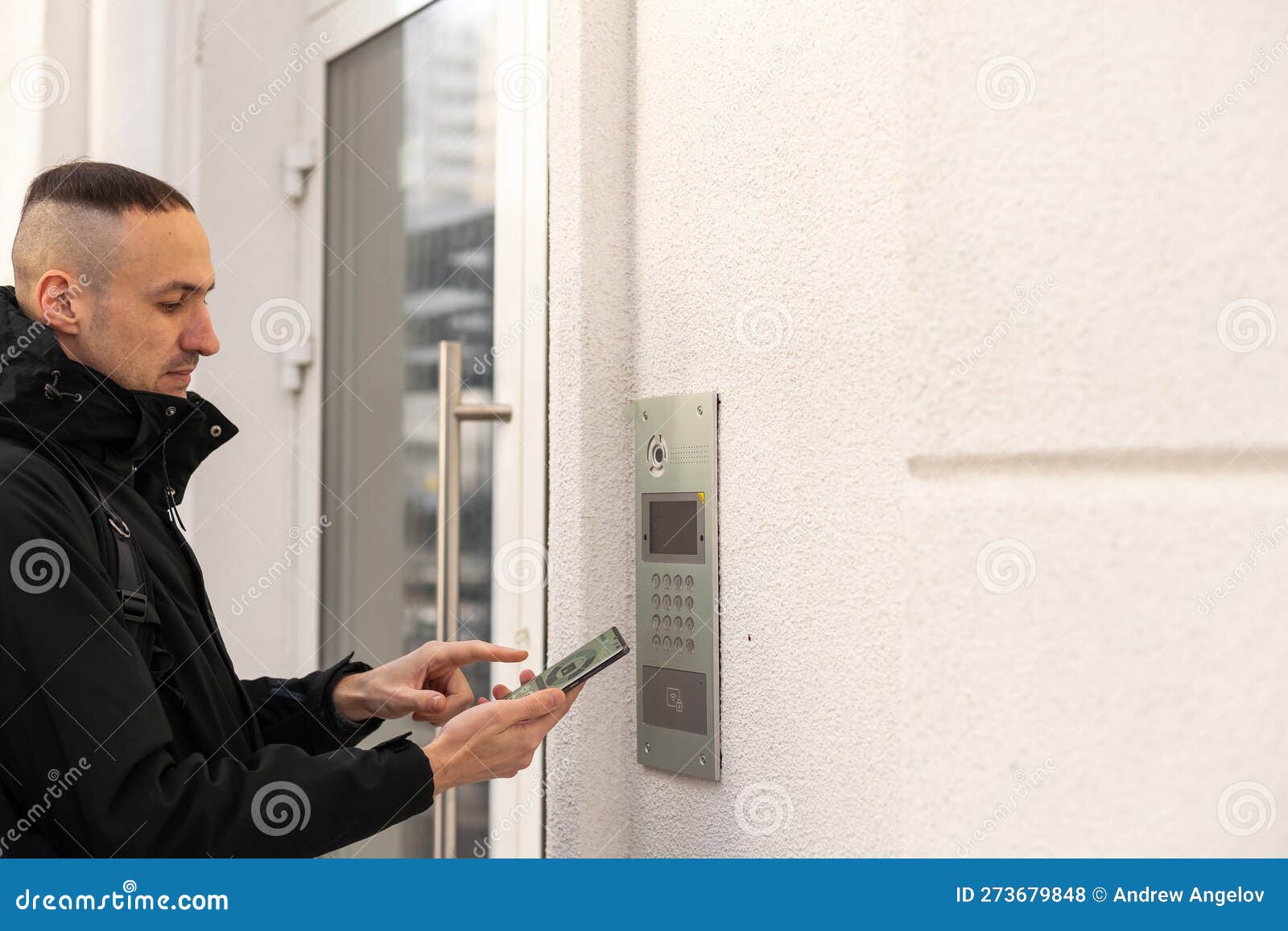 Hands Man Using Security Control Application on Smartphone when Locking ...