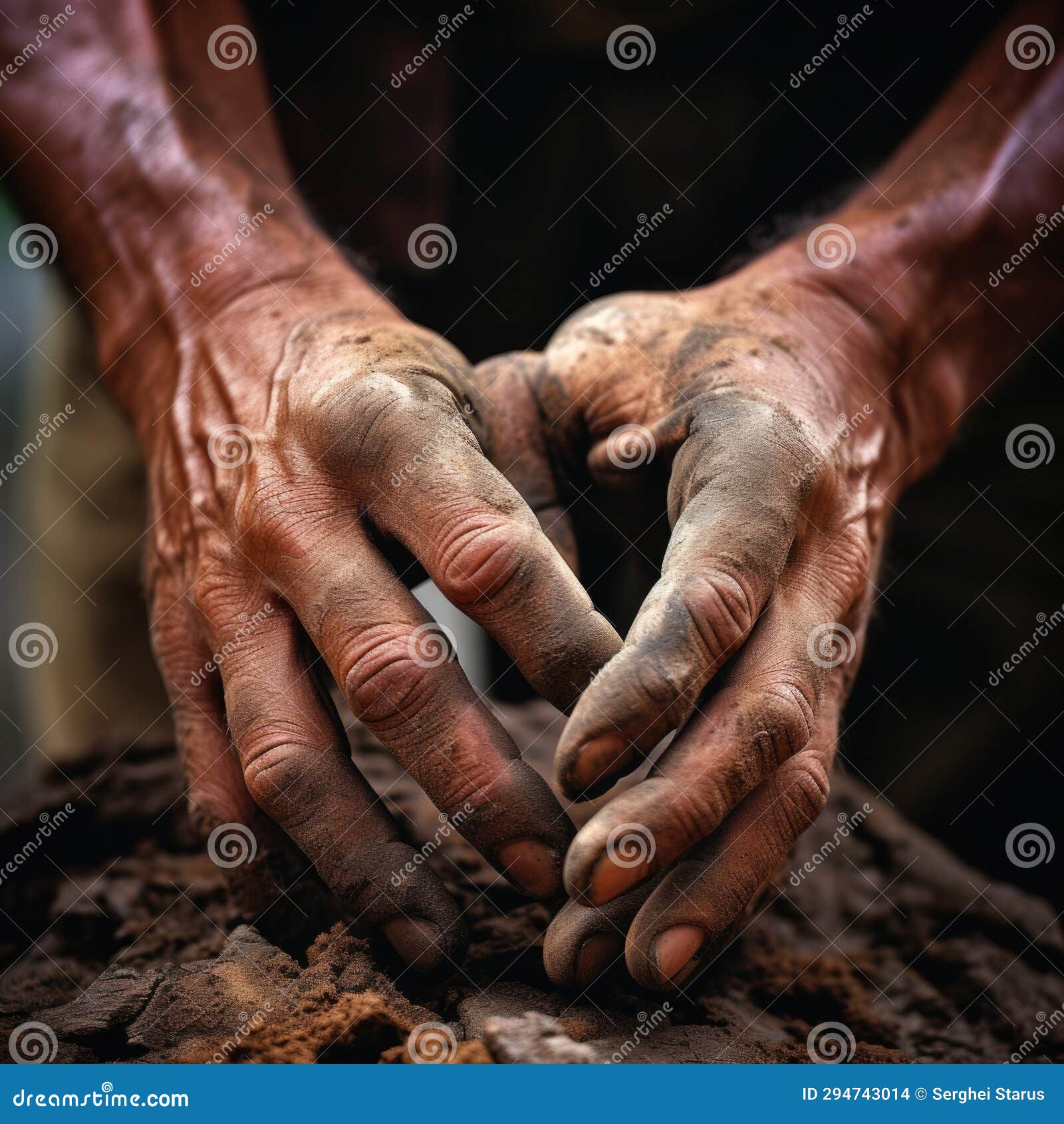 Hands of a Man Working in the Dirt, AI Stock Photo - Image of generated ...