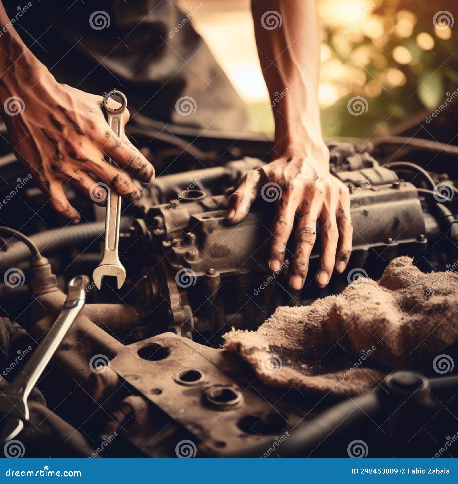 Hands of a Man Working on His Car. Stock Illustration - Illustration of ...