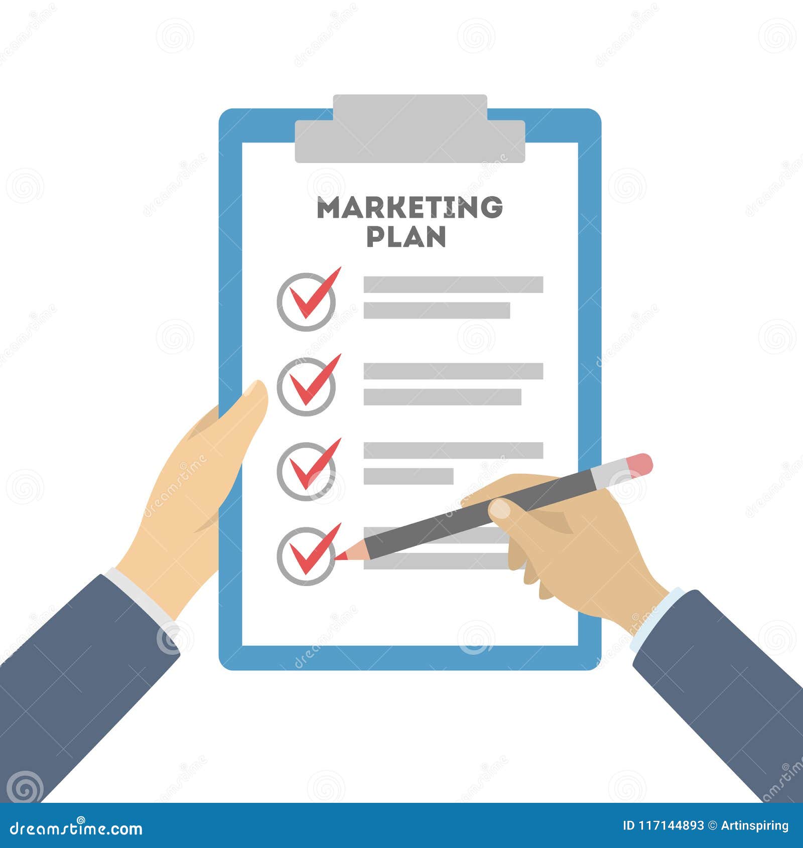 Hands with marketing plan. stock vector. Illustration of chart - 117144893