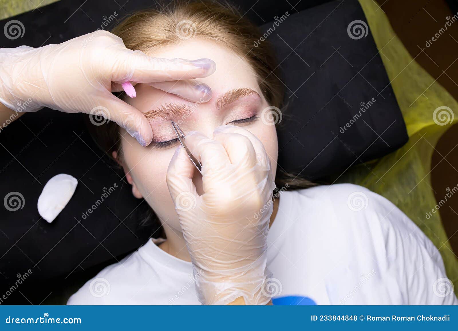 The Hands of the Master Adjust the Combed Eyebrows Up after Lamination ...