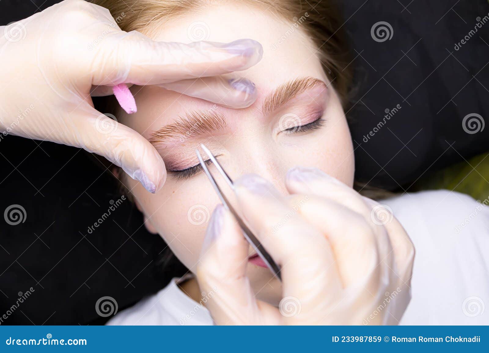 The Hands of the Master Adjust the Combed Eyebrows Up after Lamination ...