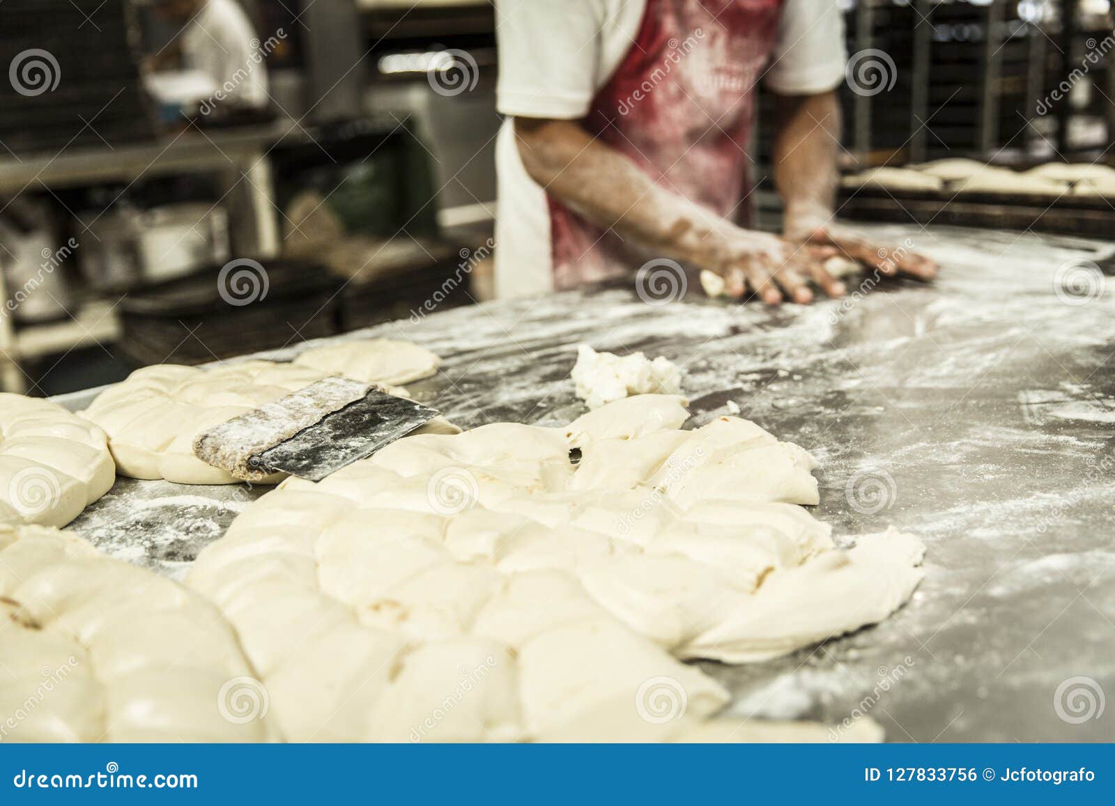 Hands of the Master Baker Beating the Dough Stock Photo - Image of ...
