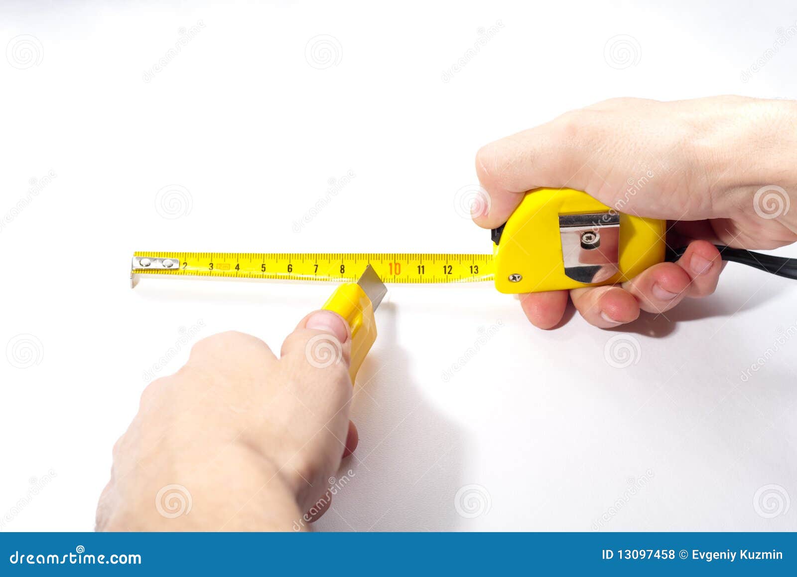 Hands with Measuring Tape and Cutting Tool Stock Photo - Image of hand ...