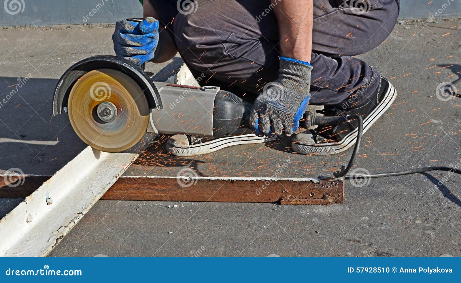 Hands of the Mechanic Working with the Angular Grinder Stock Photo ...