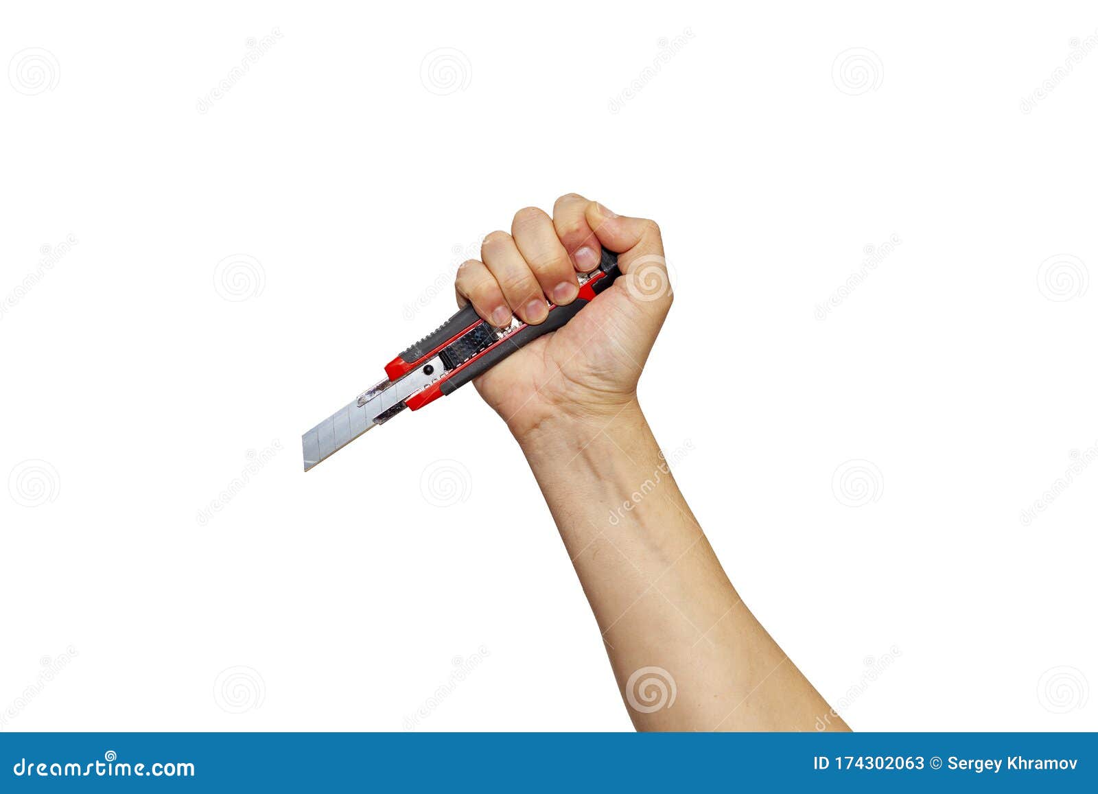 The Hands of Men are Holding Cutter Knives. Isolated Stock Image ...