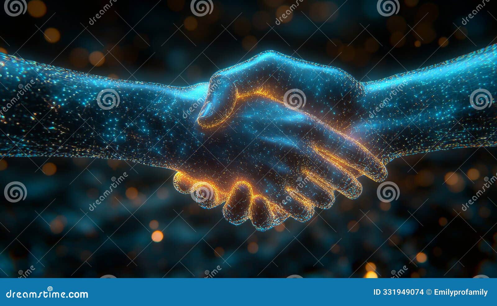 Hands Merging with Glowing Particles Represent Connection and ...