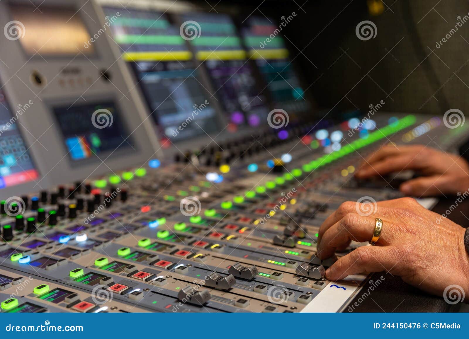 Hands Mixing on a Broadcast Audio Console Stock Photo - Image of sound ...