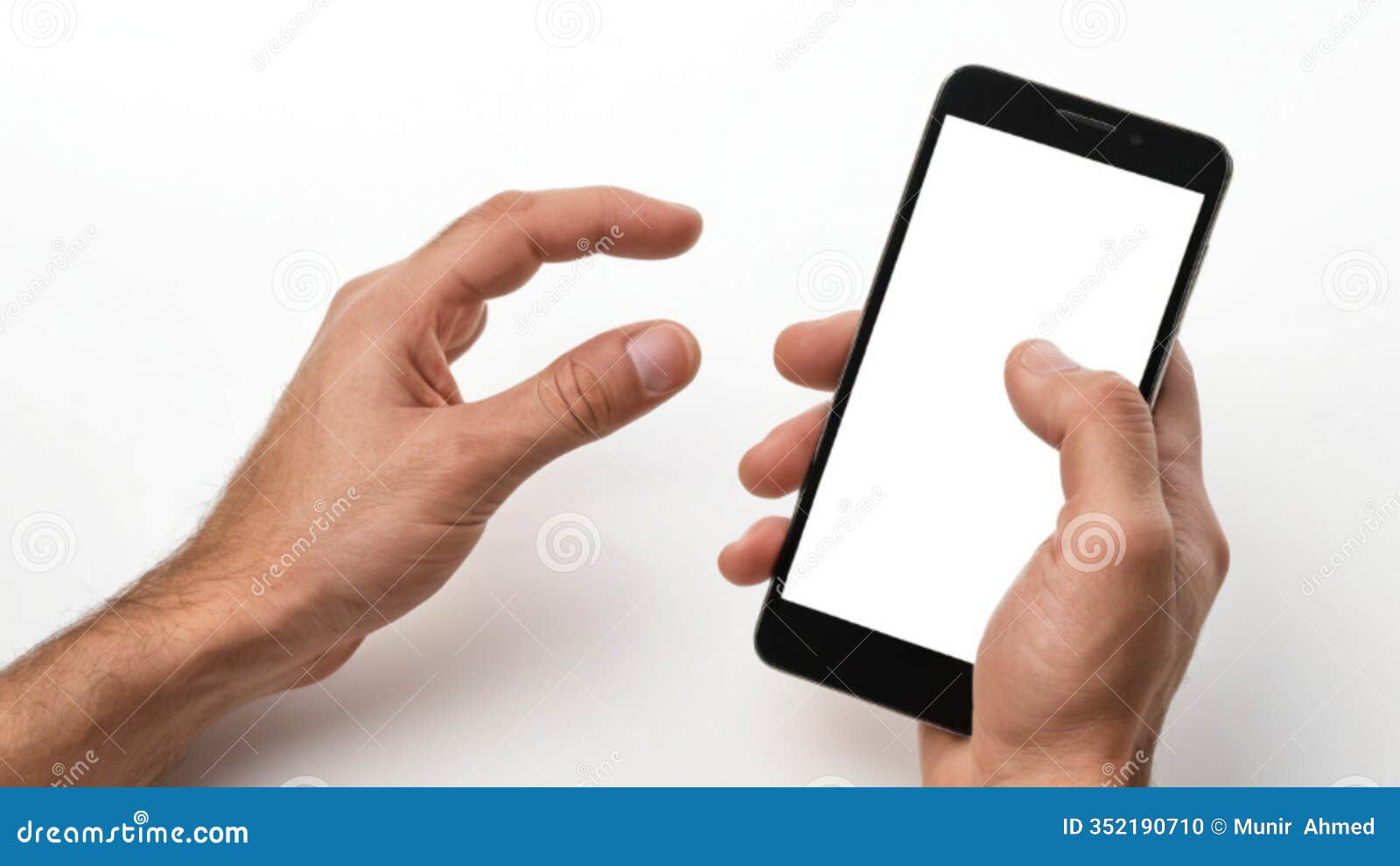 Hands Mobile Cel Phone. a Mans Hand Using a Touchscreen Call Phone with ...
