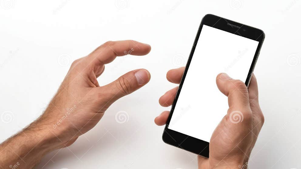 Hands Mobile Cel Phone. a Mans Hand Using a Touchscreen Call Phone with ...