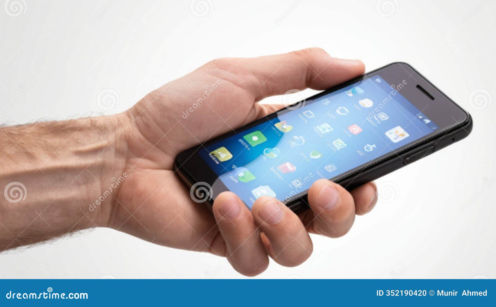Hands Mobile Cel Phone. A Mans Hand Using A Touchscreen Call Phone With ...
