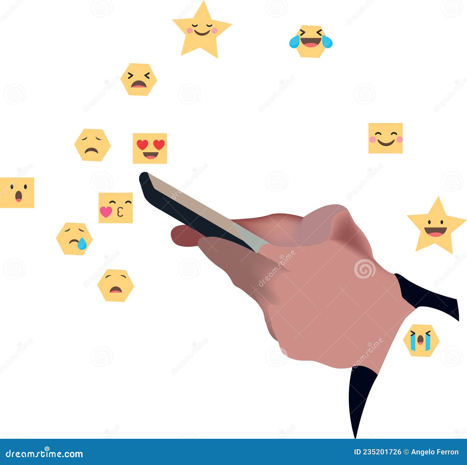 Hands with Mobile Smail Smileys Smileys Stock Vector - Illustration of ...