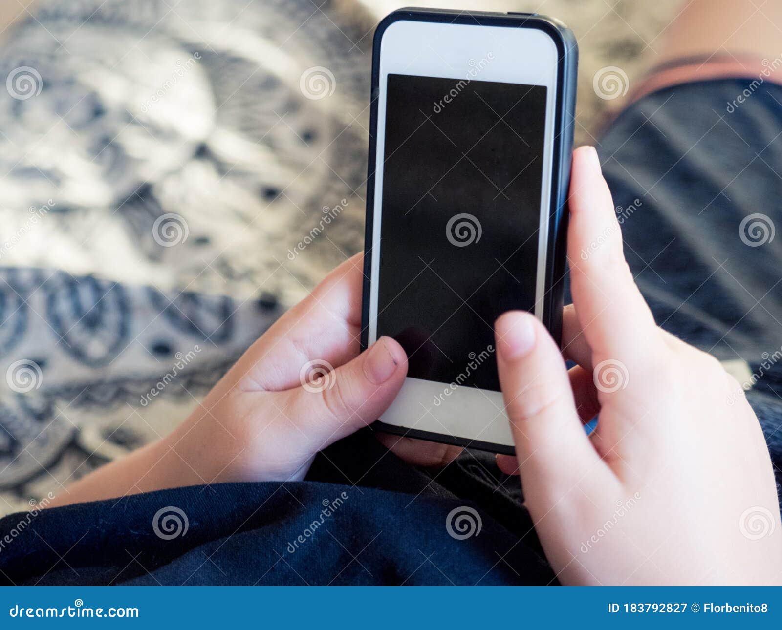 Hands with mobile writing stock image. Image of female - 183792827