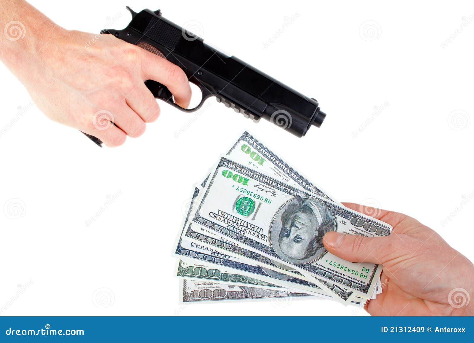 Hands with Money and Handgun Stock Image - Image of pistol, debt: 21312409