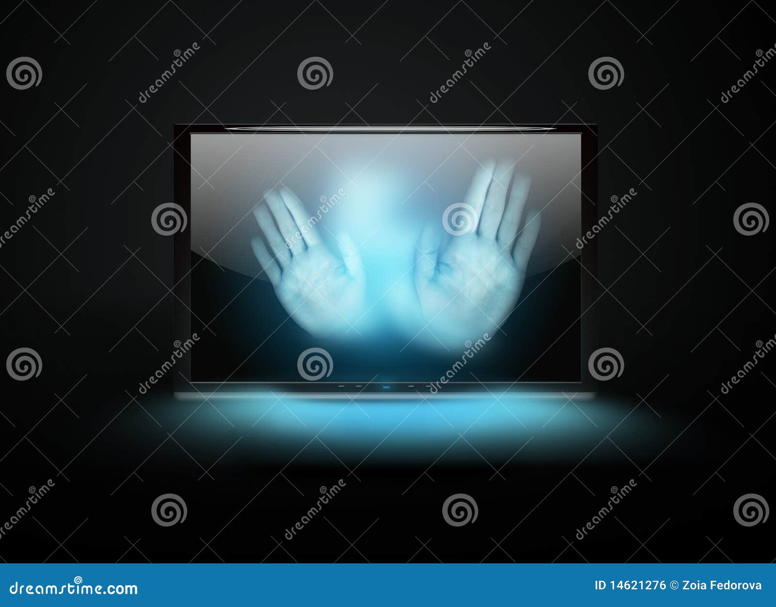 Hands in the monitor stock illustration. Illustration of monitor - 14621276