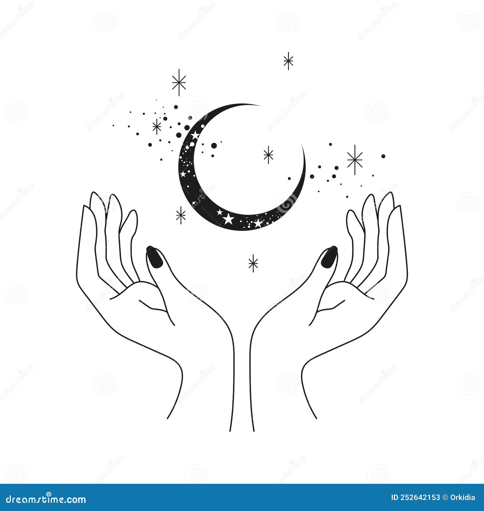 Hands and Moon Illustration Stock Vector - Illustration of hands ...