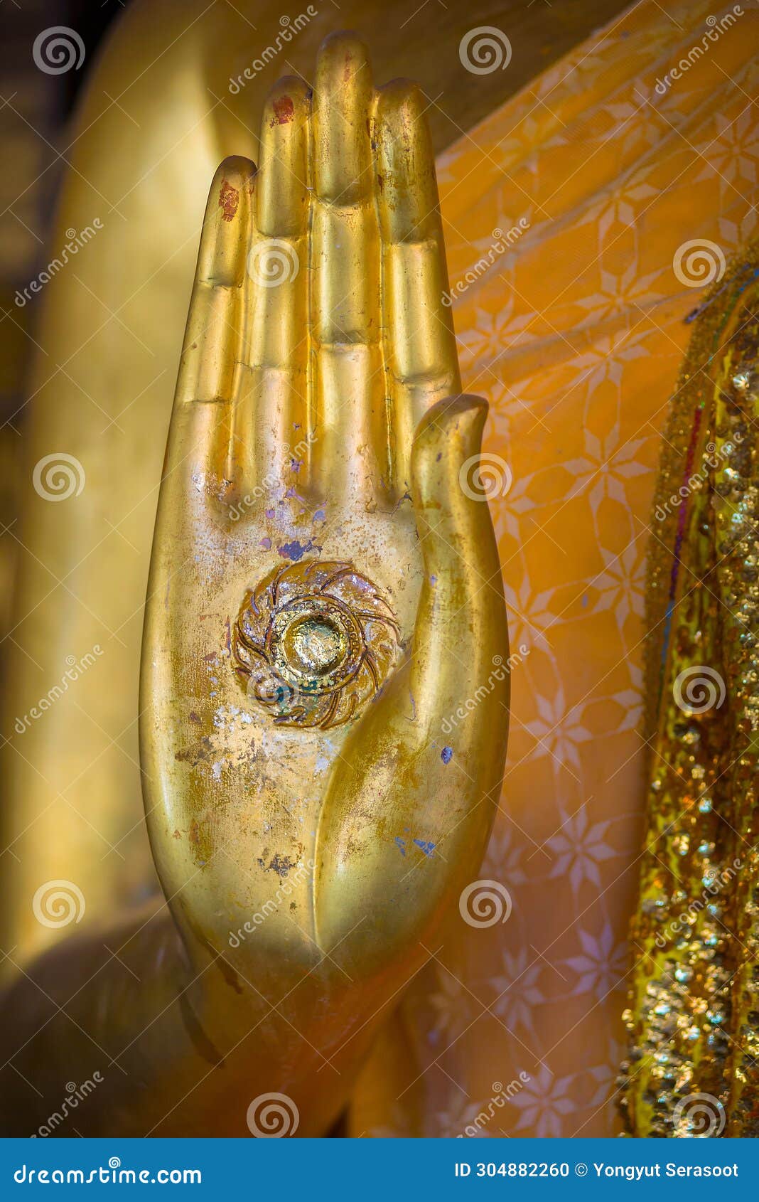 Hands and Motifs, the Surface of the Golden Buddha. Stock Photo - Image ...