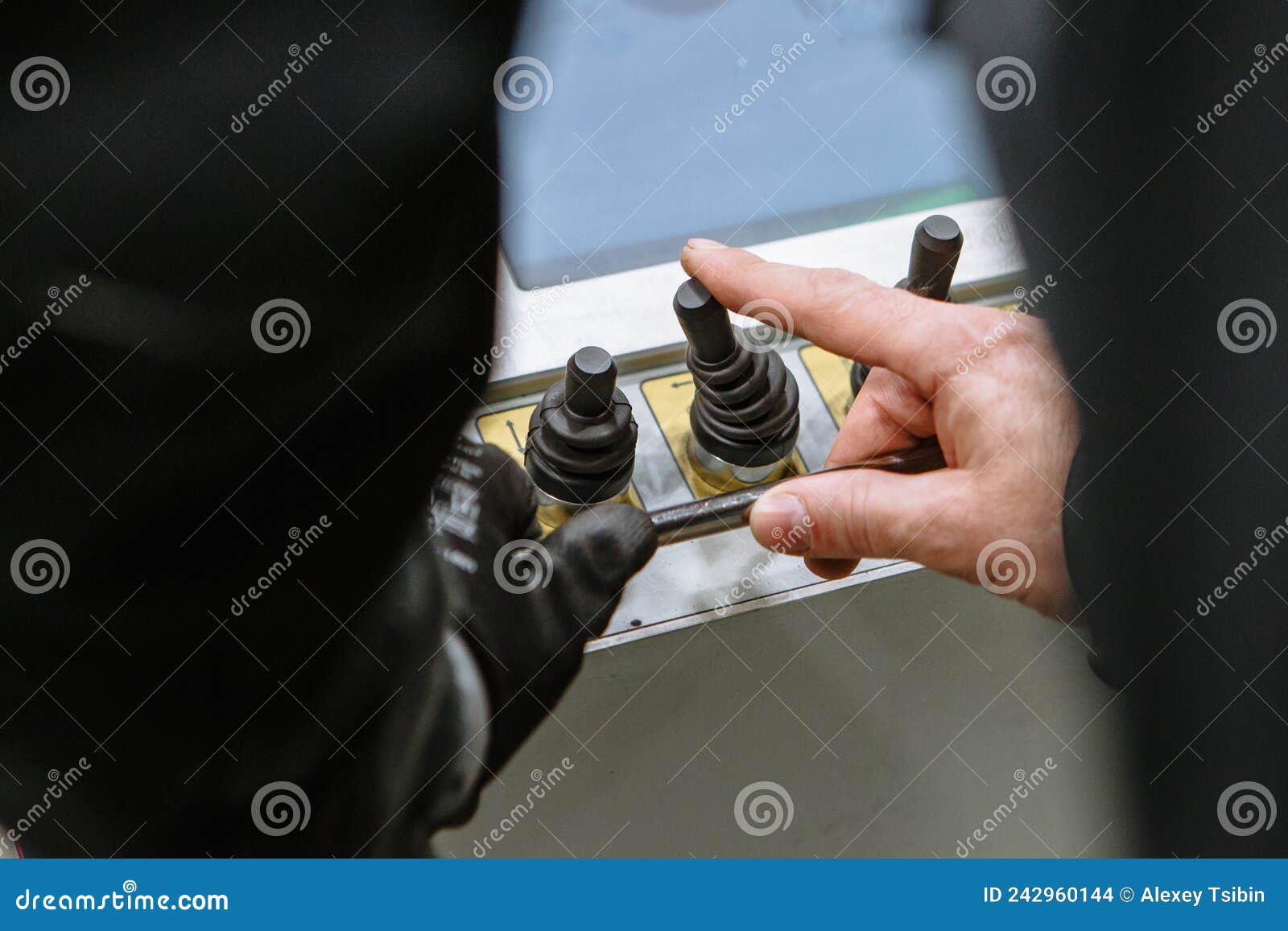 Hands Moving the Levers of the Electrical Machine. Automation Stock ...