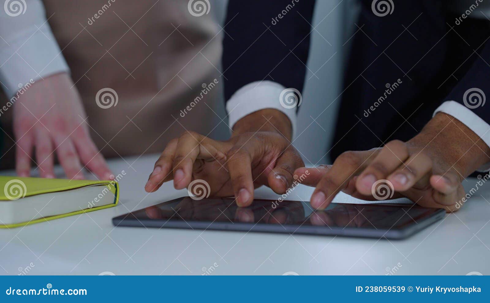 Hands of People Using Tablet at Business Meeting Stock Image - Image of ...