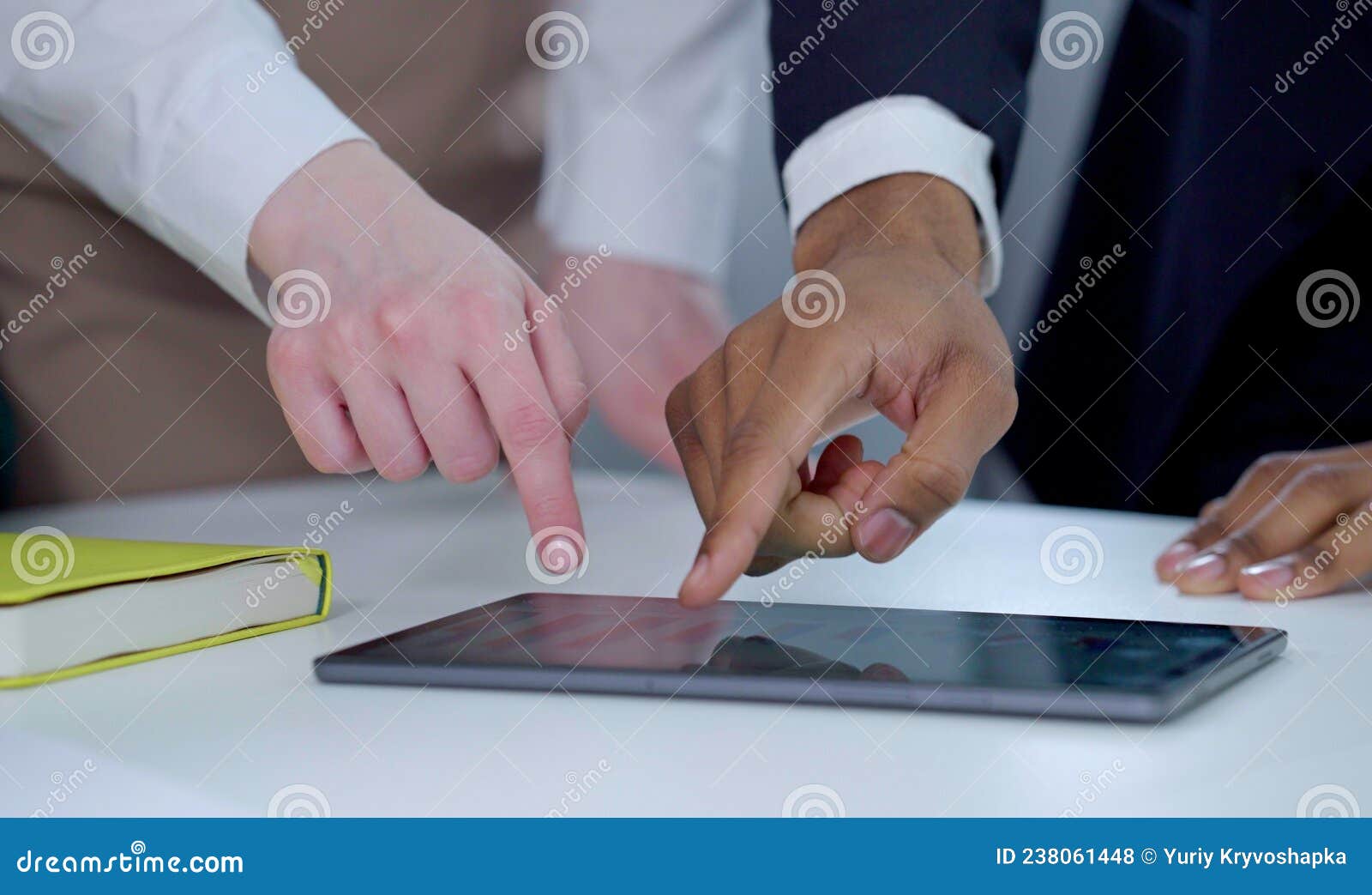 Hands of People Using Tablet at Business Meeting Stock Photo - Image of ...