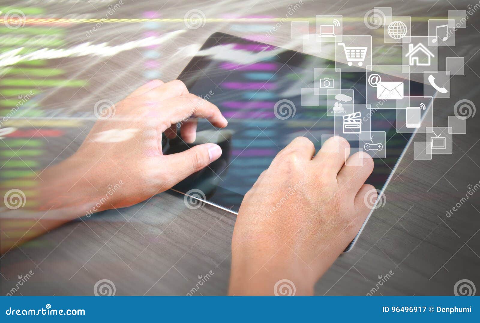 Hands Multitasking Man Using Tablet Stock Image - Image of ipad ...