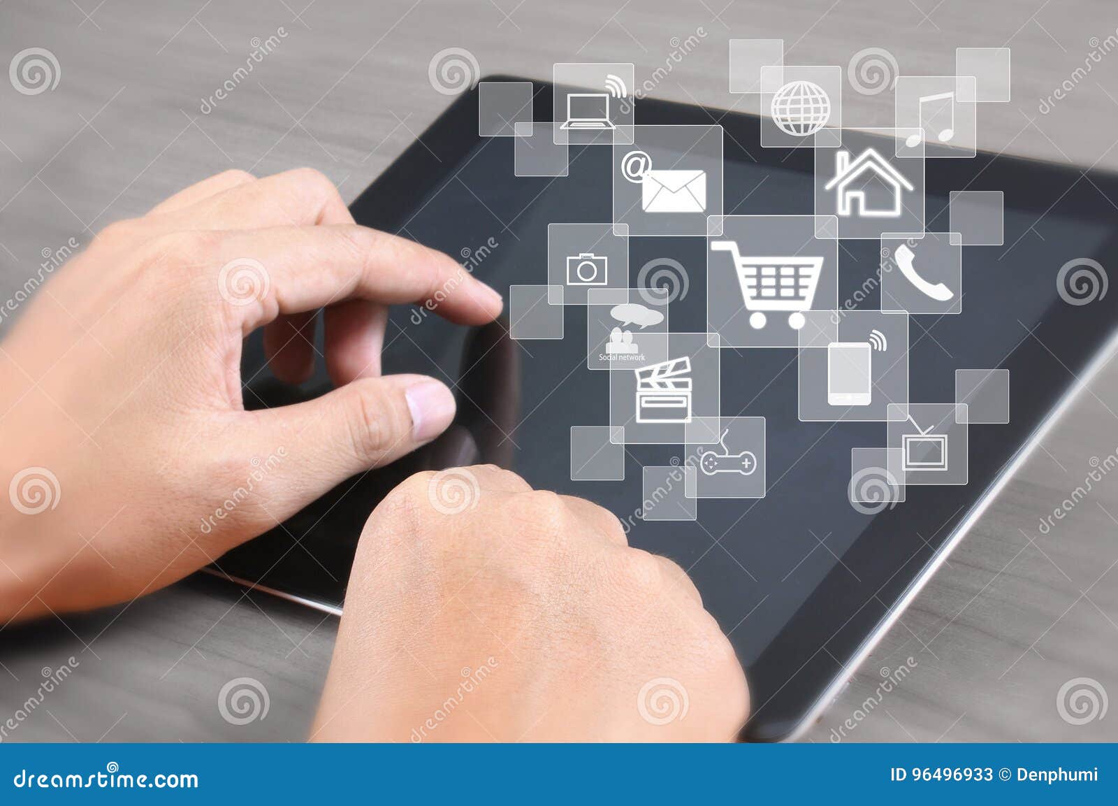 Hands Multitasking Man Using Tablet Stock Image - Image of screen ...