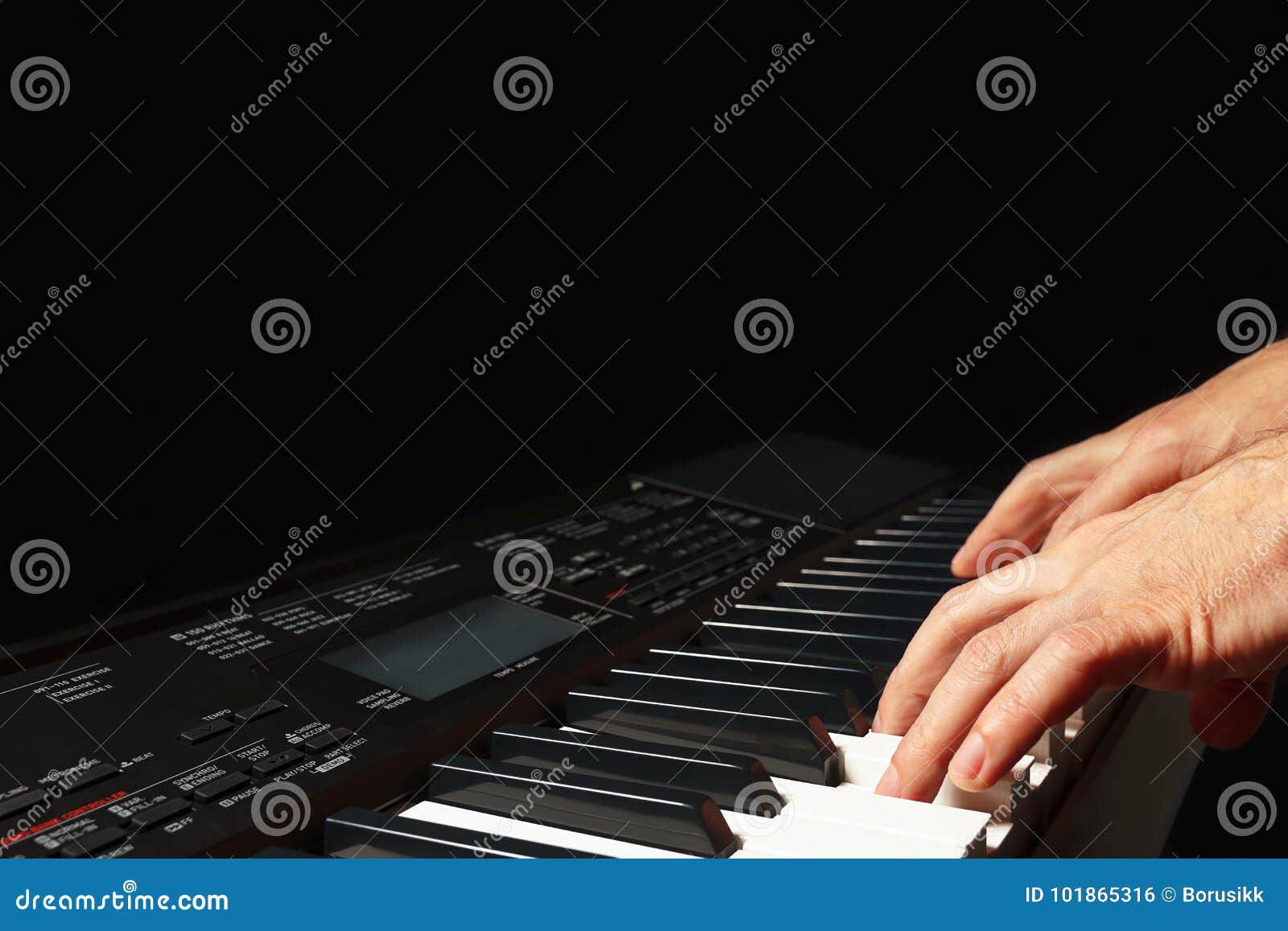 Hands of Musician Playing the Synth on Black Background Stock Photo ...