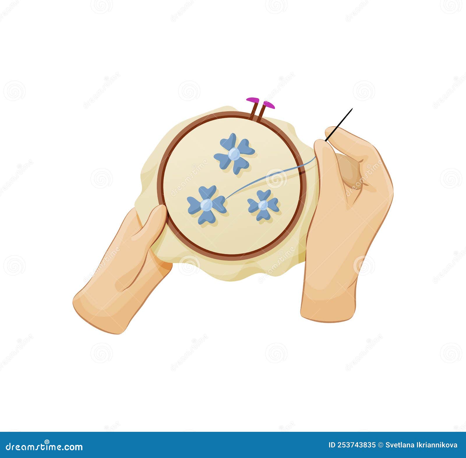 Hands with Needle and Thread Embroidering Flowers on Canvas Stock ...