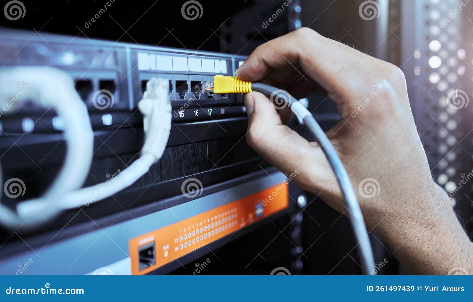 Hands, Network Engineer and Server Cable in Server Room for Data ...