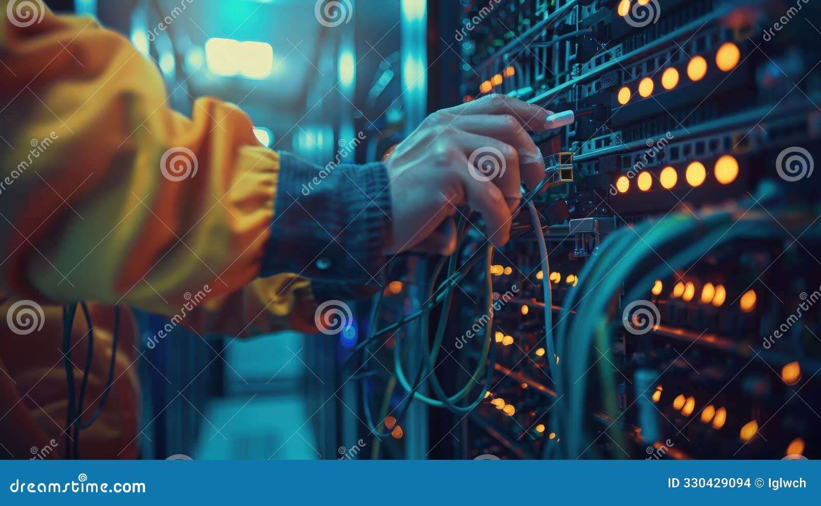 Hands-on Network Maintenance in Data Center Stock Illustration ...