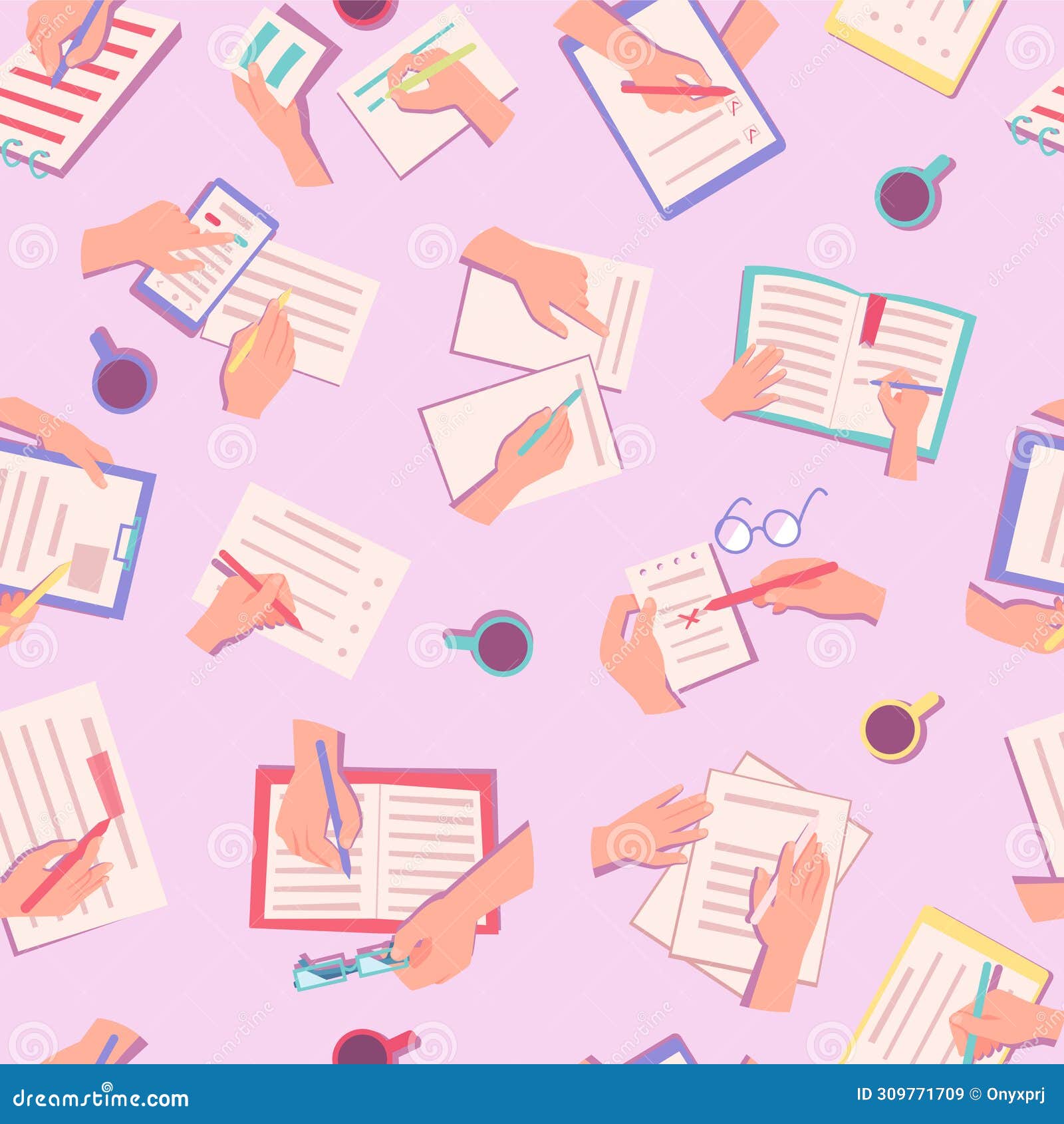 Hands Notes Pattern. Top View Table Notes with Business Managers ...