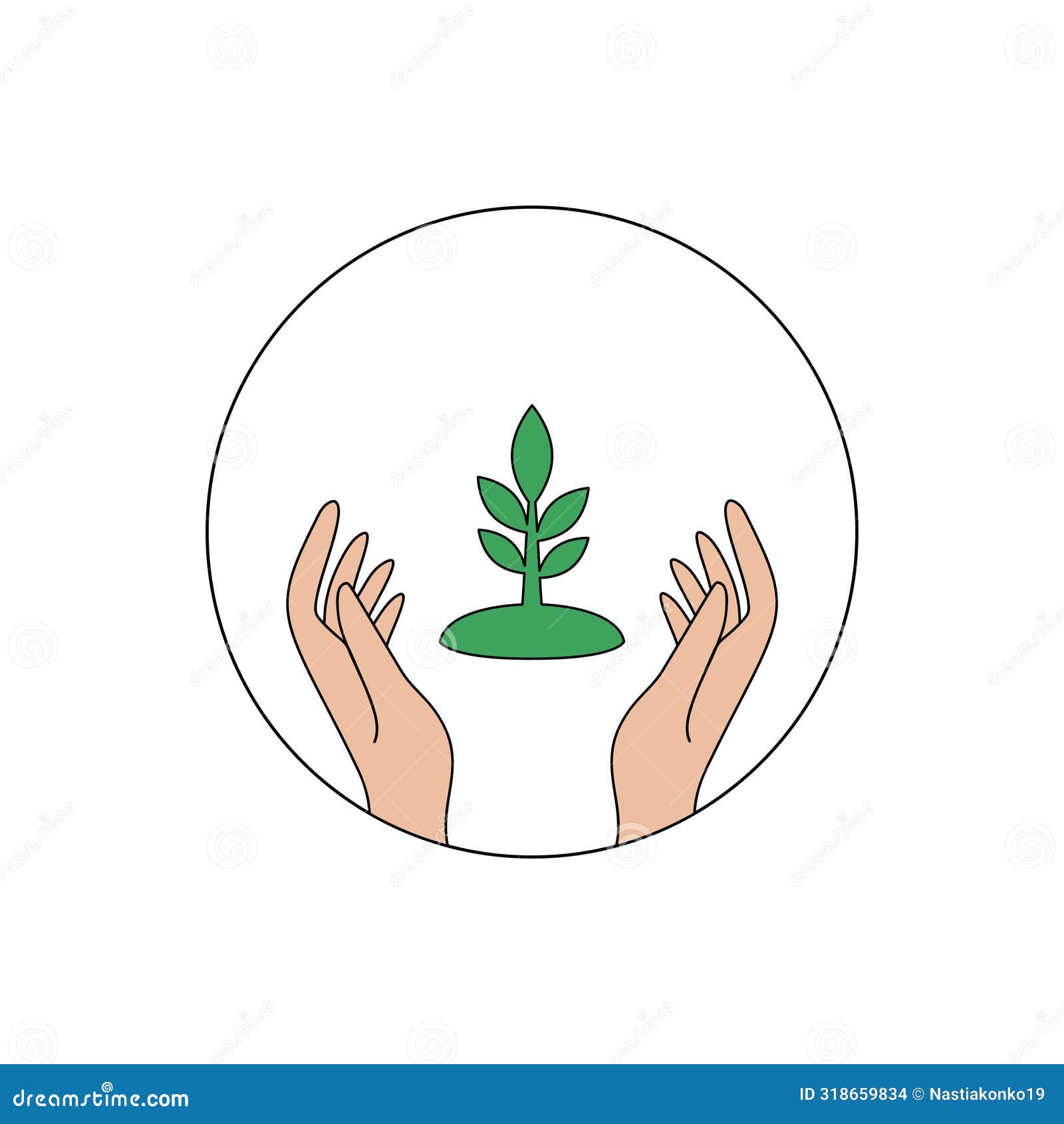 Hands Nurturing a Young Plant in the Shape of a Circle Stock Vector ...