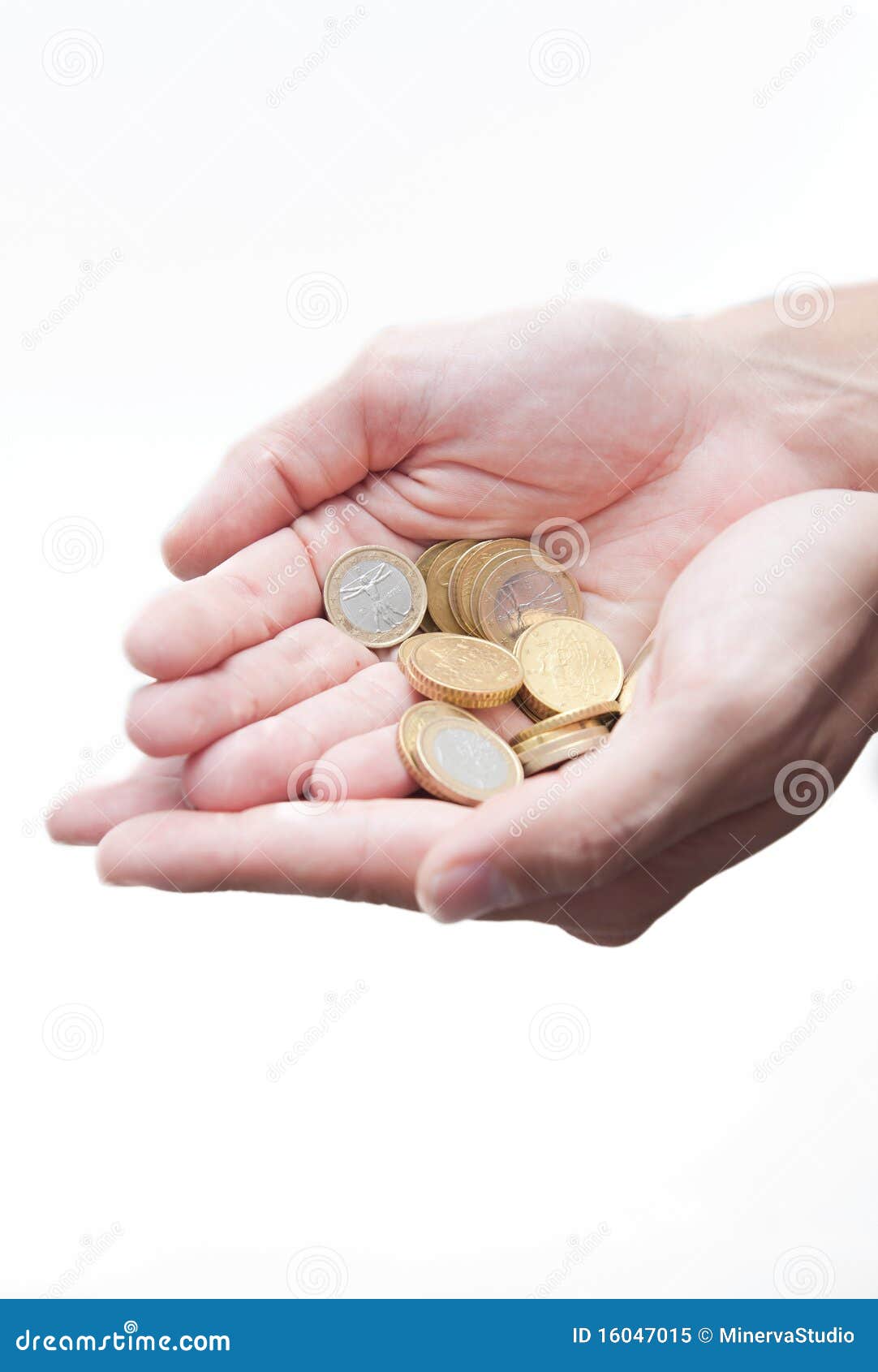 Hands Offering a Bunch of Euro Coins Isolated Stock Image - Image of ...